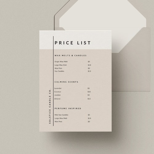 Minimalist Printable Price List Template Editable Price - Etsy
