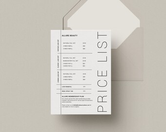 Minimalist Printable Price List Template, Editable Price Sheet, DIY ...