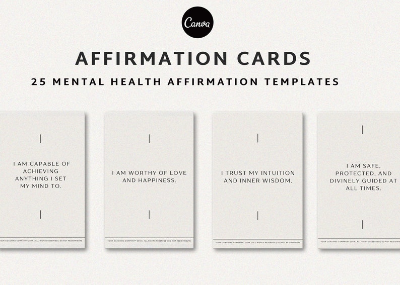 Minimal Affirmations Template Mental Health Affirmation Deck