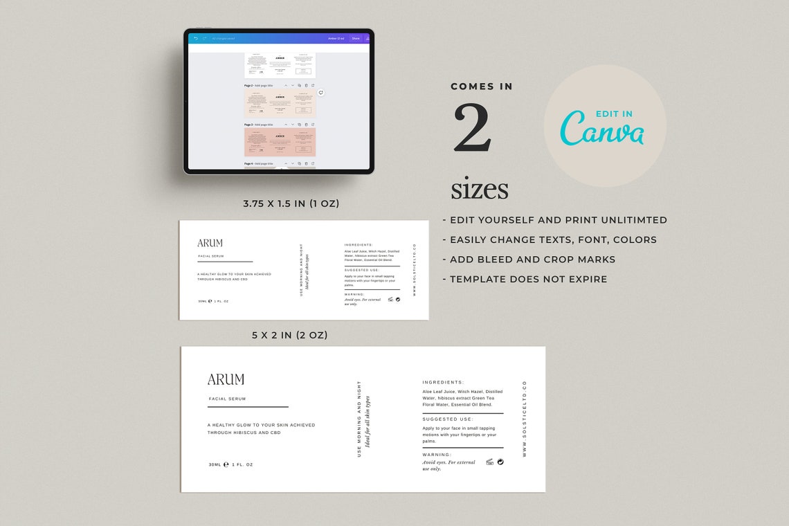 Editable Product Label Stylish Essential Label Design DIY - Etsy