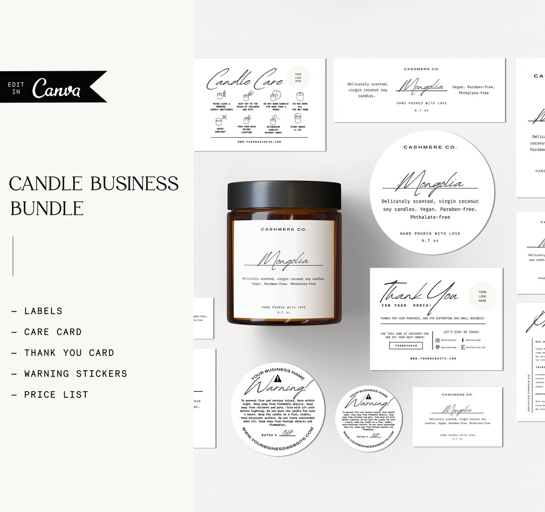 Minimalist Candle Label Template Bundle, Candle Business Branding ...