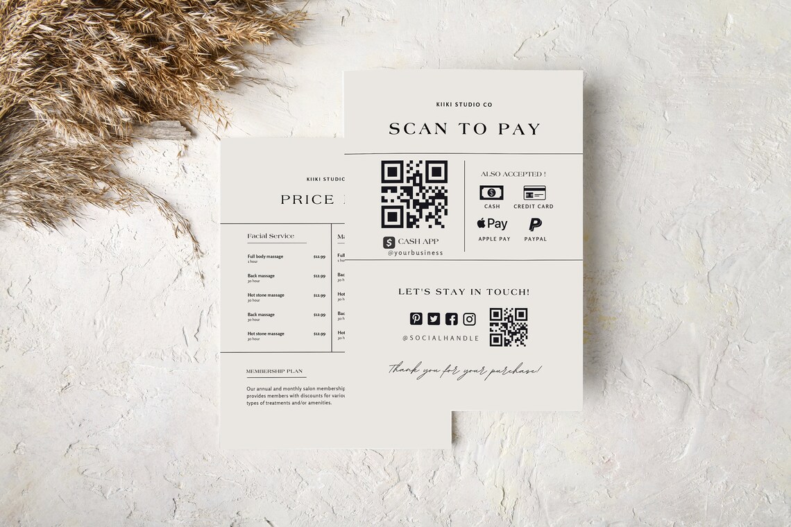 Price List and Scan to Pay Template, QR Code Scan to Pay, Scan to Pay ...