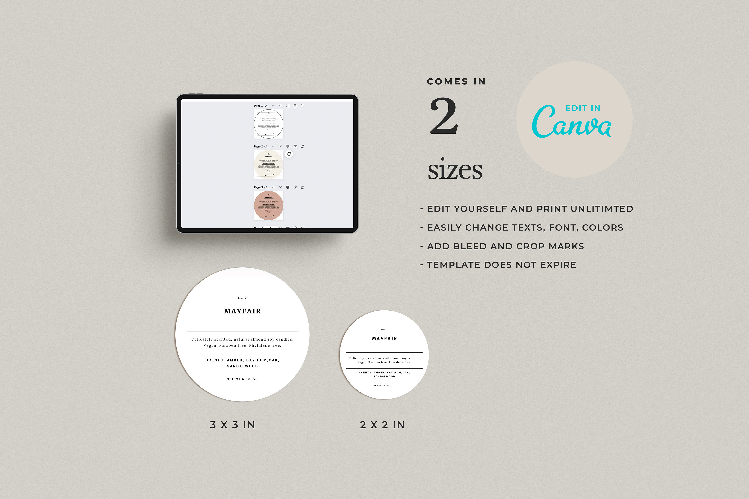 Minimal Round Label Template, Lip Balm Tin Label, Round Candle Label ...