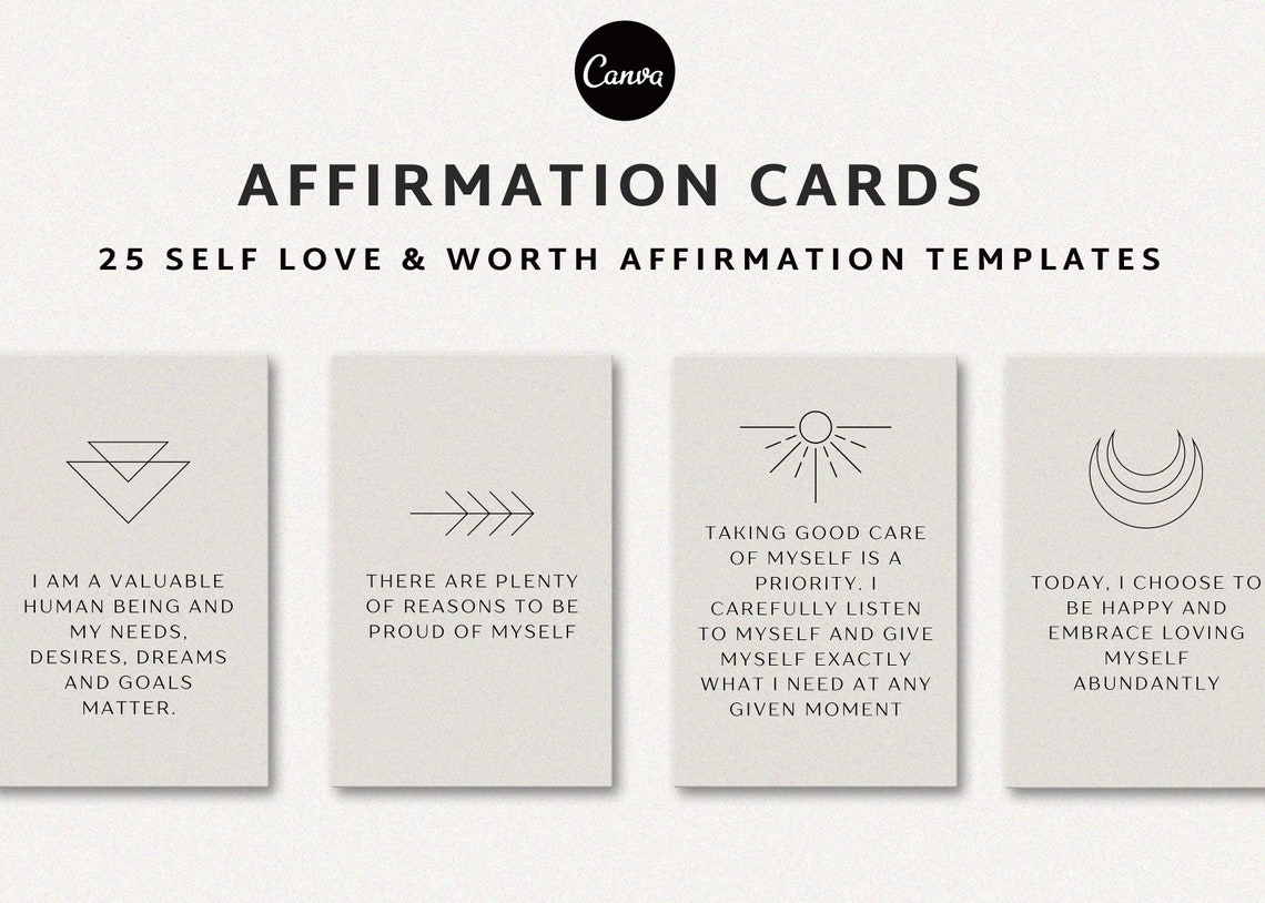 Self Love Affirmation Cards Template, Self Worth Affirmation Deck ...