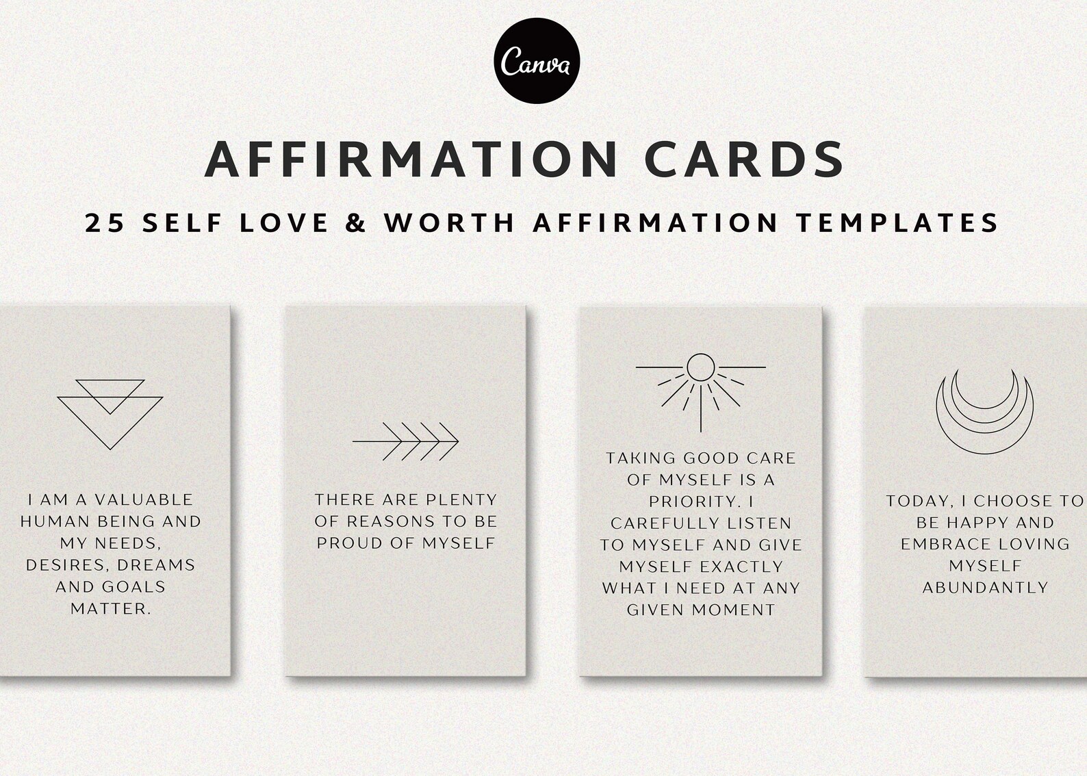Self Love Affirmation Cards Template, Self Worth Affirmation Deck, Canva Affirmation Cards ...