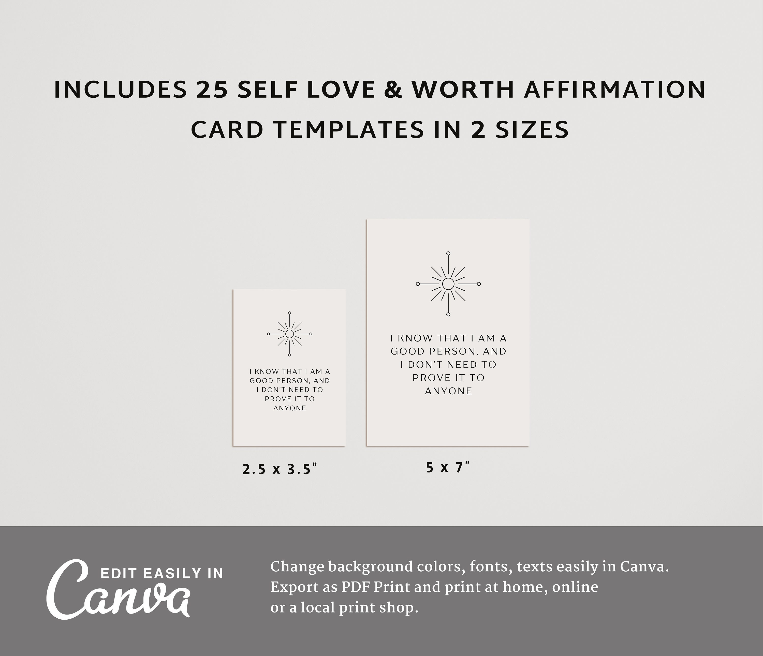 Self Love Affirmation Cards Template, Self Worth Affirmation Deck ...