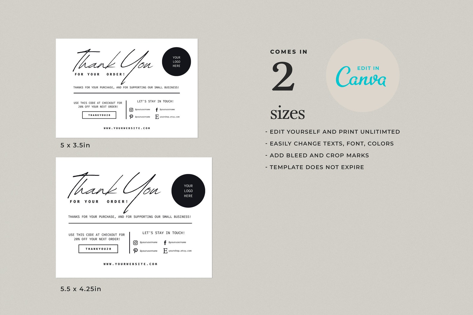 Thank You Card Template Thank You for Your Order Template - Etsy