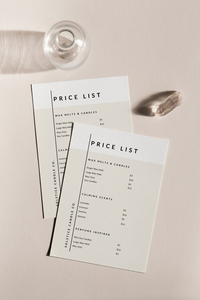 Minimalist Printable Price List Template, Editable Pricing Sheet (canva ...