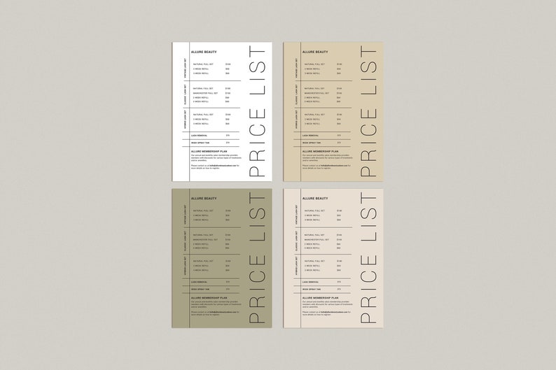 Minimalist Price List Template, Printable Price Sheet, DIY Pricing List ...