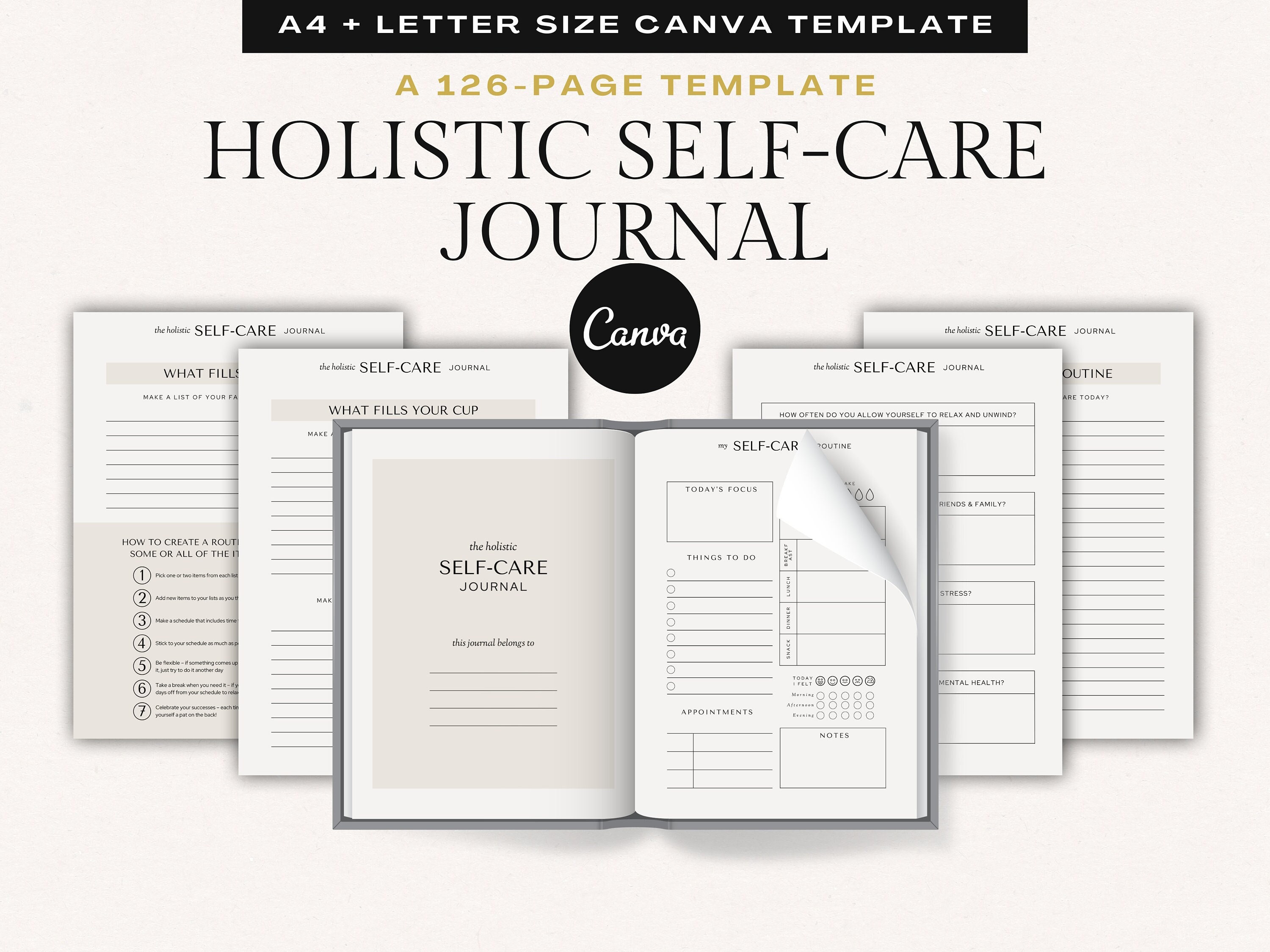 Holistic Self-care Journal Template, Daily Selfcare & Wellness Diary ...