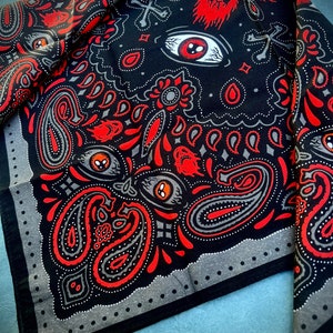 Third Eye Ghost Bandana Evil Eye Biker Behelit Guts Alucard Skull Crescent Moon Gothic Paisley ...