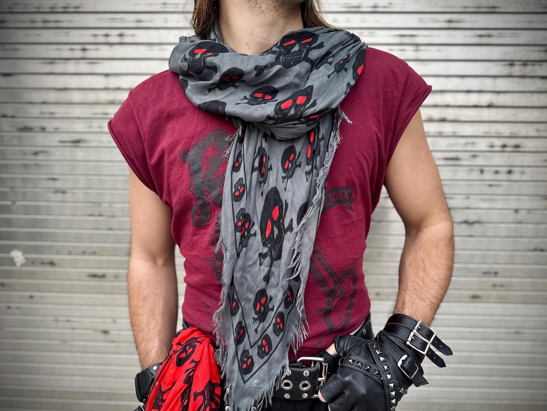 Skull Crossbones Scarf Distressed Neckerchief Punk Goth Rocker Bandana ...