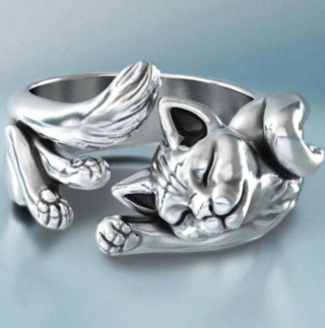 Vintage Cute Cat Rings 925 Sterling Silver Ring Women Girl - Etsy