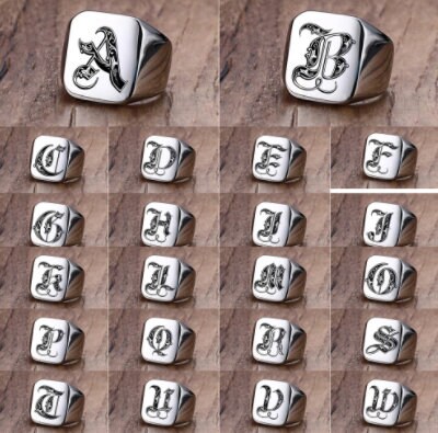 Retro Initials Signet Ring for Men Bulky Heavy Stamp Male Band - Etsy