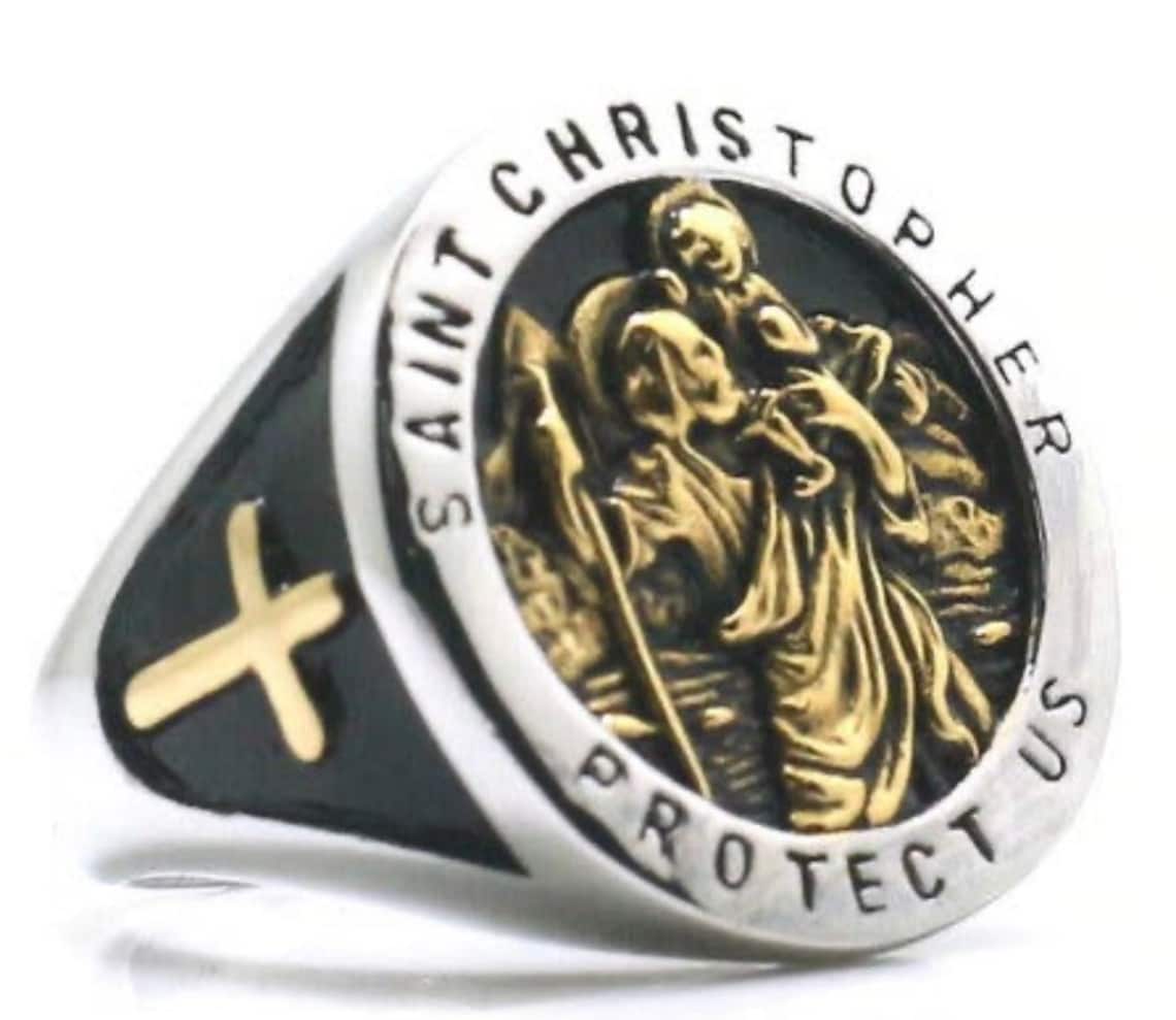 Saint Christopher Protect Cross Stainless Steel Ring Religious - Etsy
