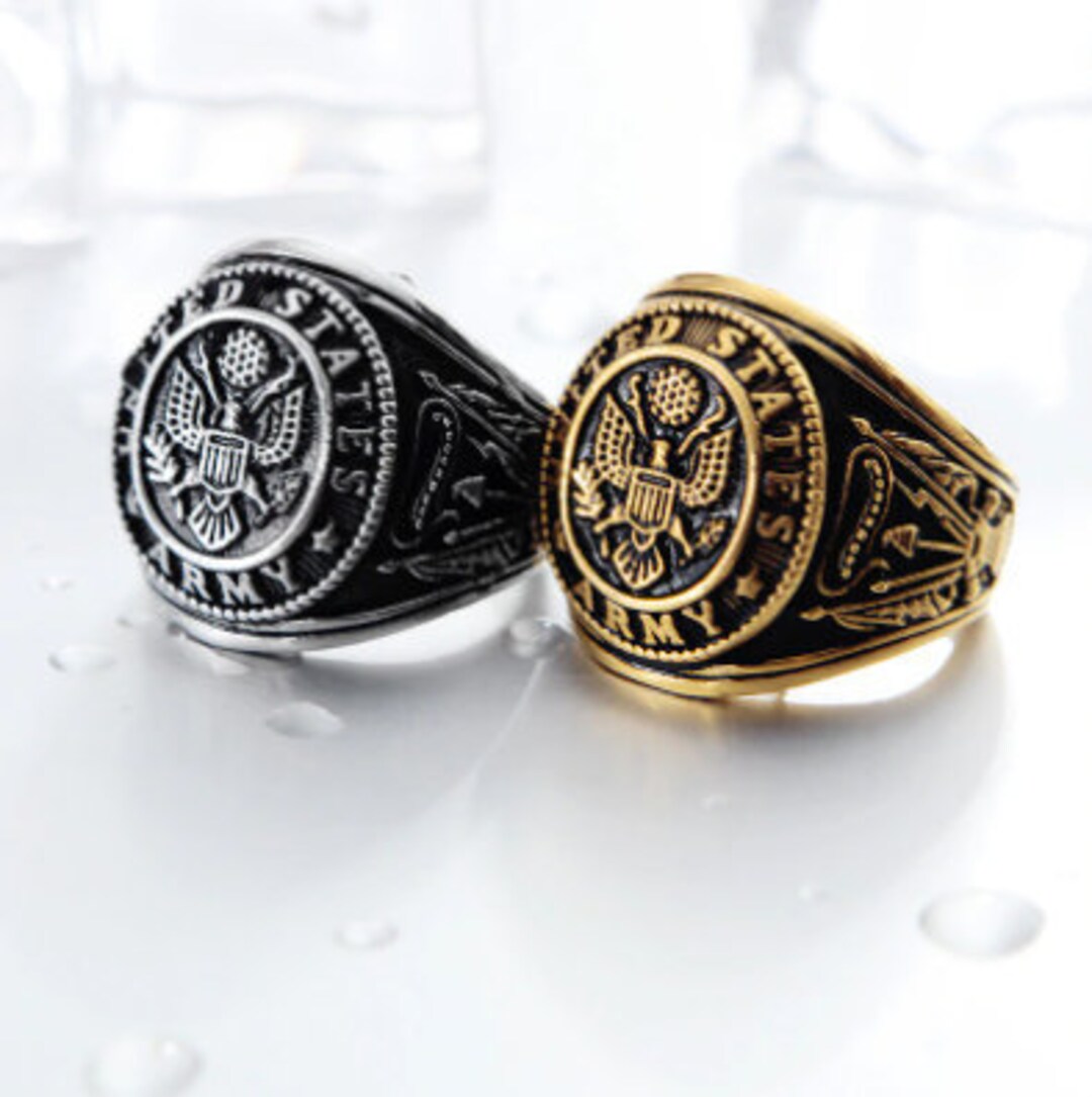 USA Military Ring Badge Eagle Ring US Army Stainless Steel Ring Gold ...
