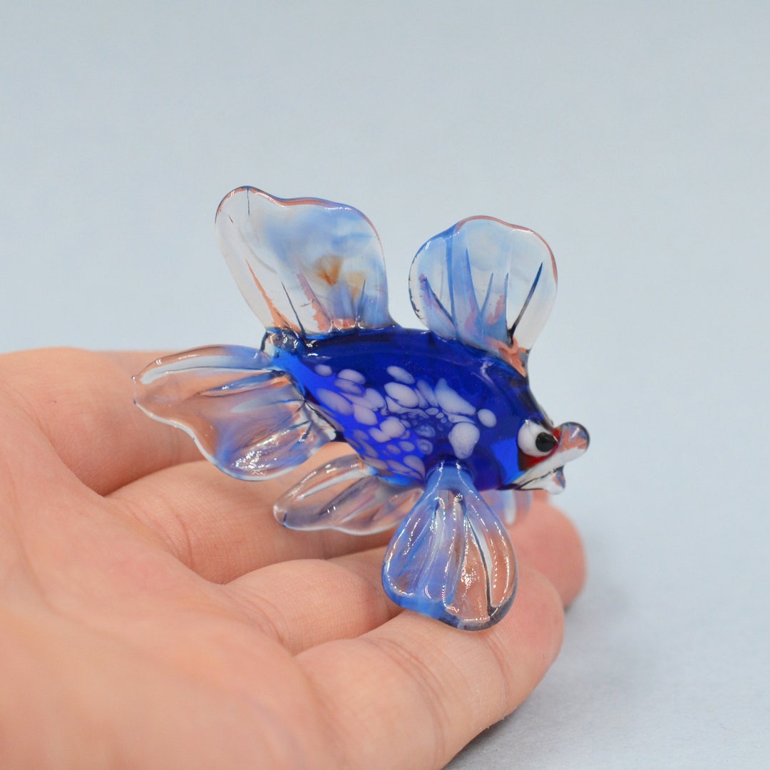 Glass Blue Fish Figure Figurine Sea Fish Beautiful Art Miniature Unique ...