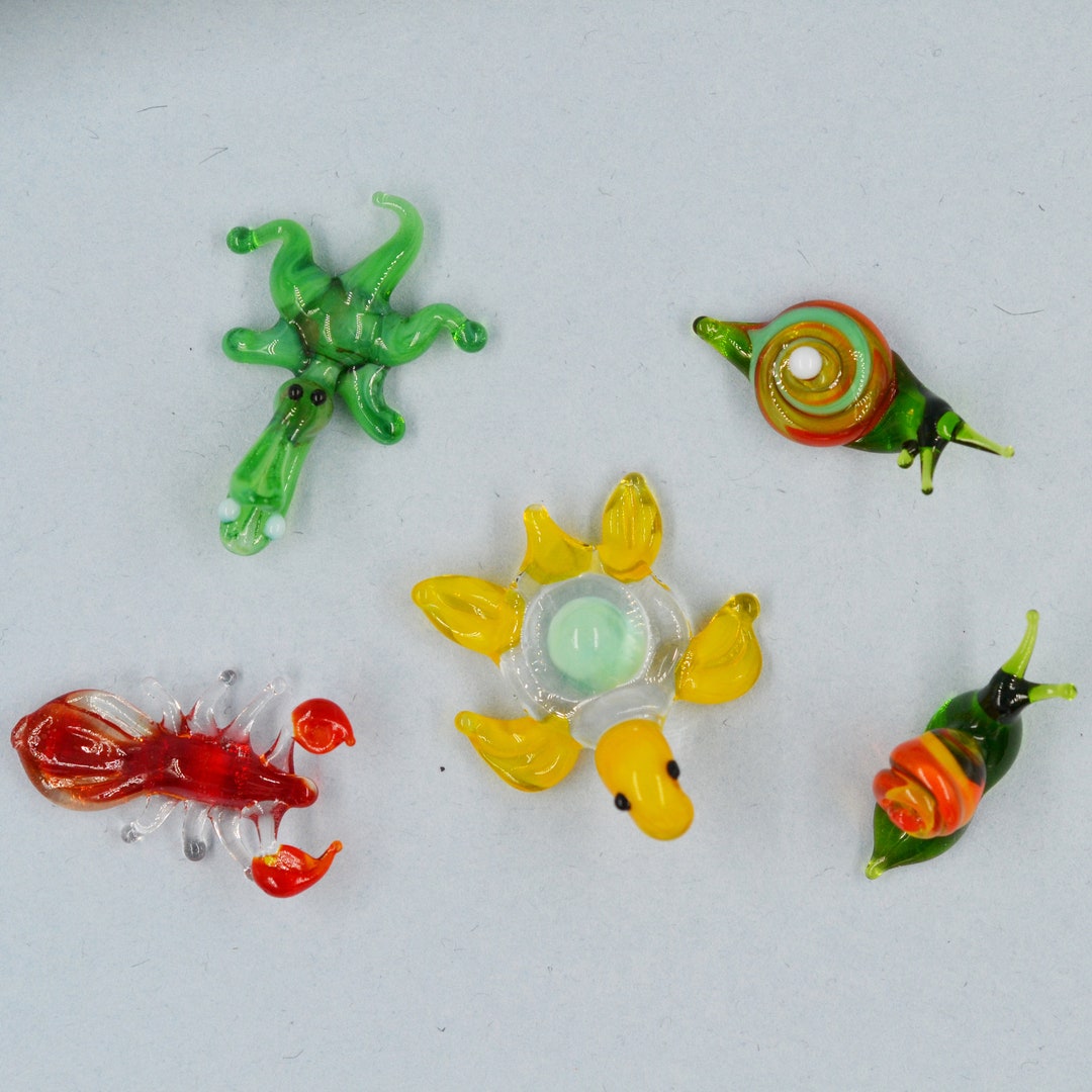 Set of 5 Micro Glass Miniature Figurine Beautiful Turtle, Crocodile ...