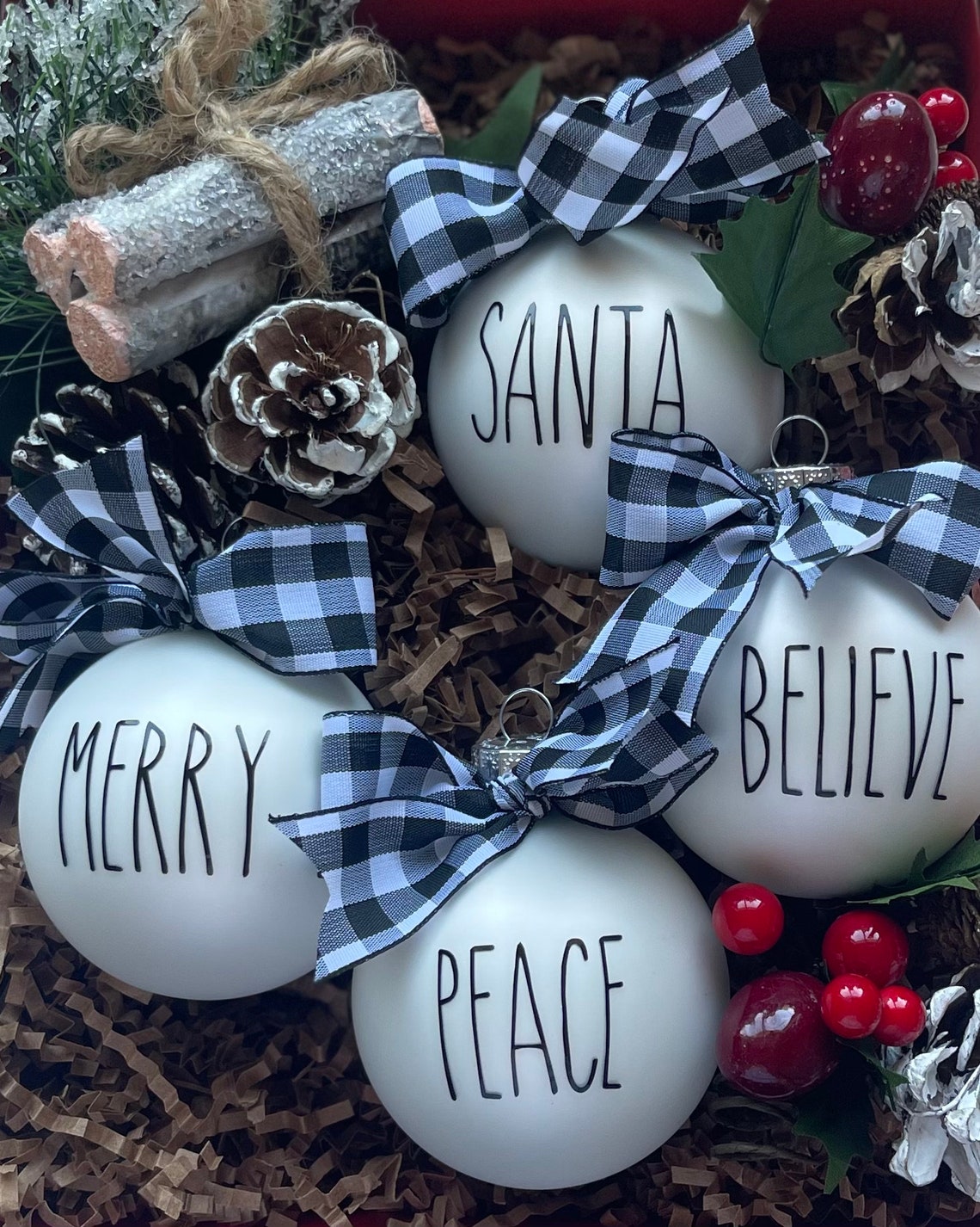 Rae Dunn Inspired Christmas Ornaments Farmhouse Ornaments - Etsy