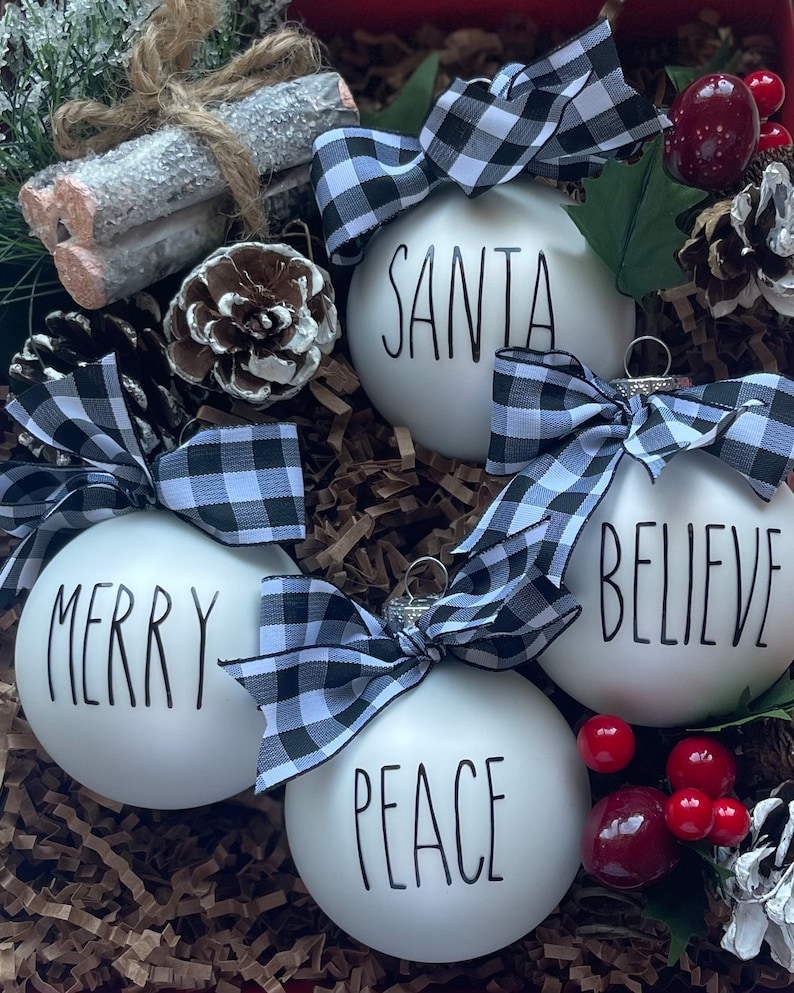 Rae Dunn Inspired Christmas Ornaments, Farmhouse Ornaments - Etsy