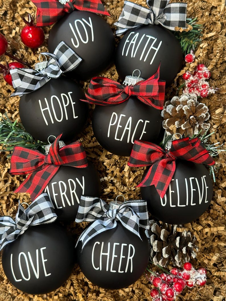 Black Rae Dunn Inspired Glass Christmas Ornaments (set of 8) - Etsy