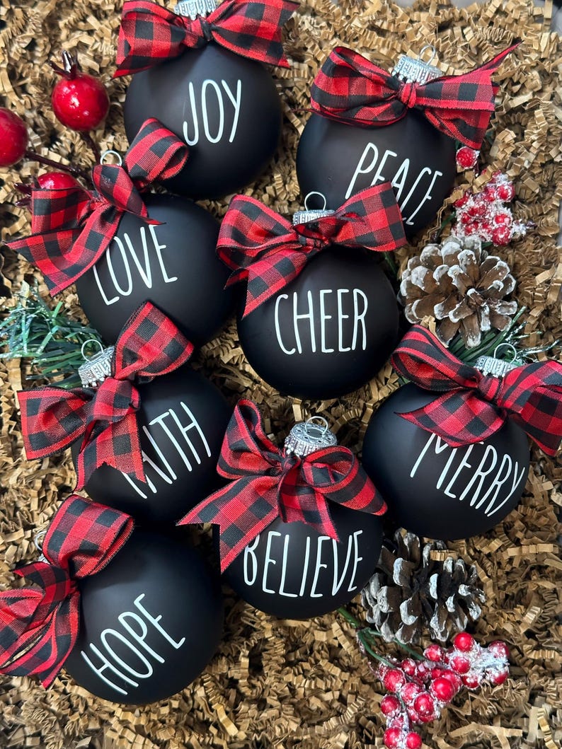 Black Rae Dunn Inspired Glass Christmas Ornaments (set of 8) - Etsy