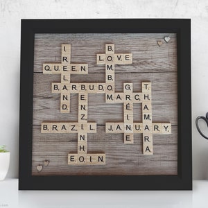 REAL WOOD Personalised Scrabble Names – GLASS Picture Frame – Family ...