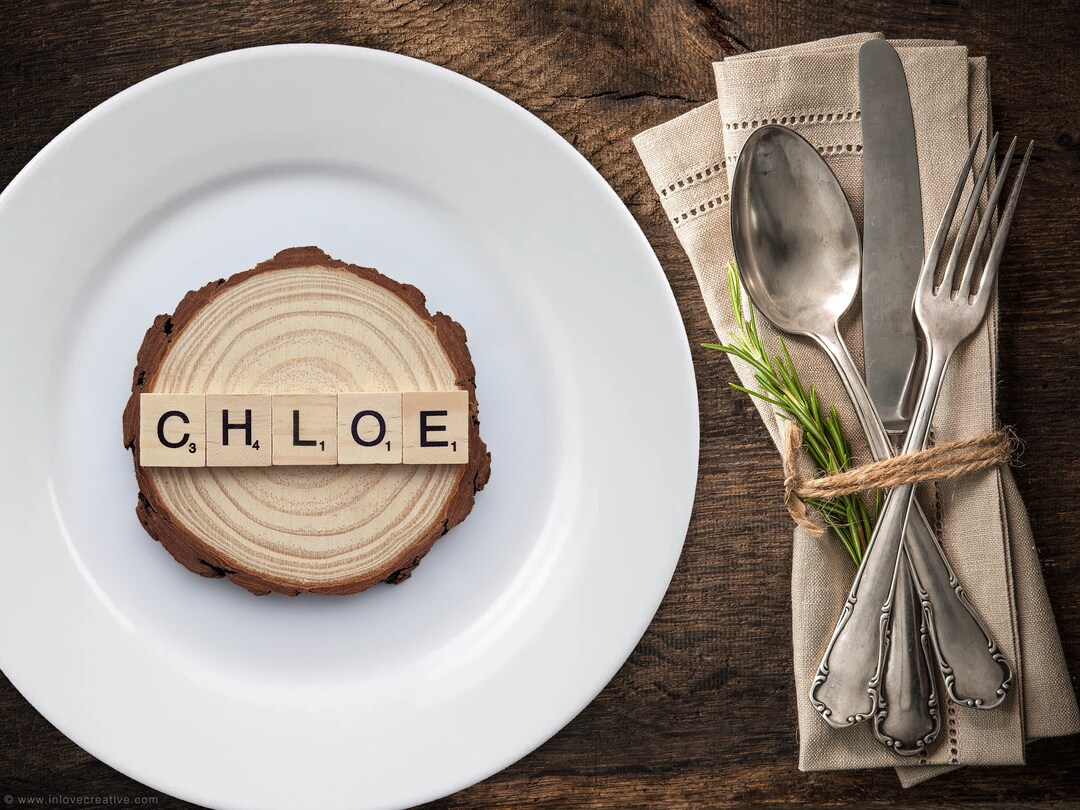 Scrabble Letter Name Wooden Slice Table Setting, Personalise, Gift ...