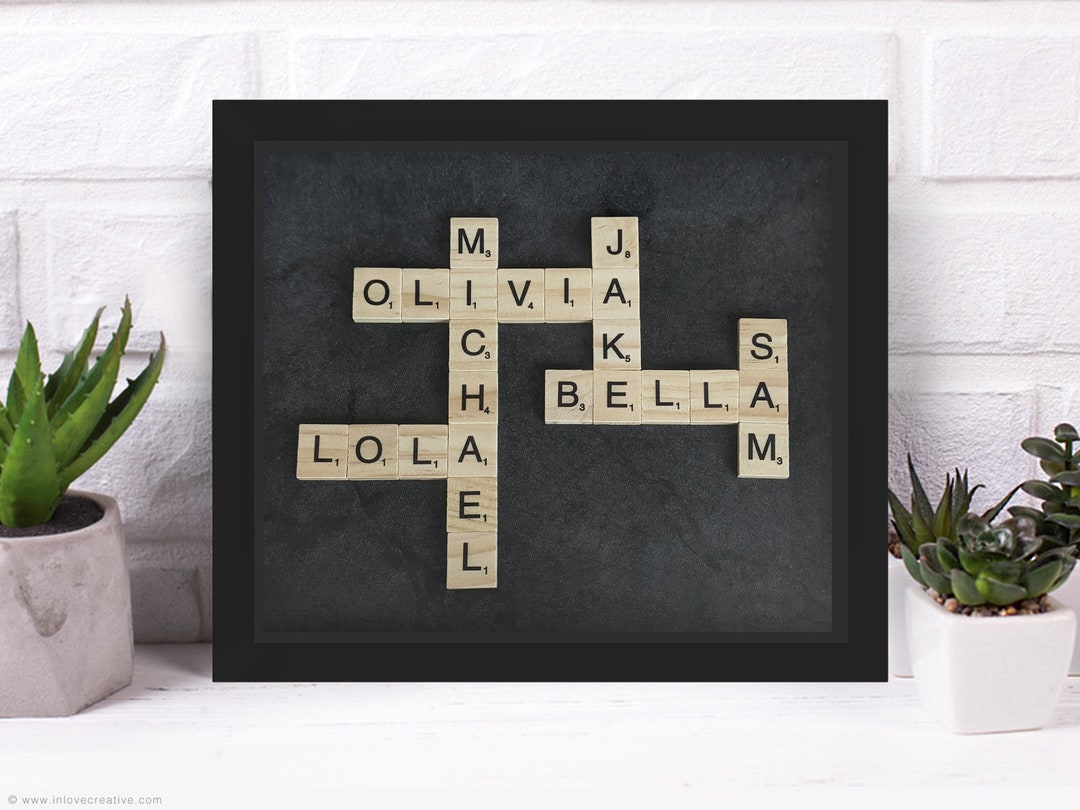 Scrabble Name Word Family Picture Frame Wooden Glass Personalise ...