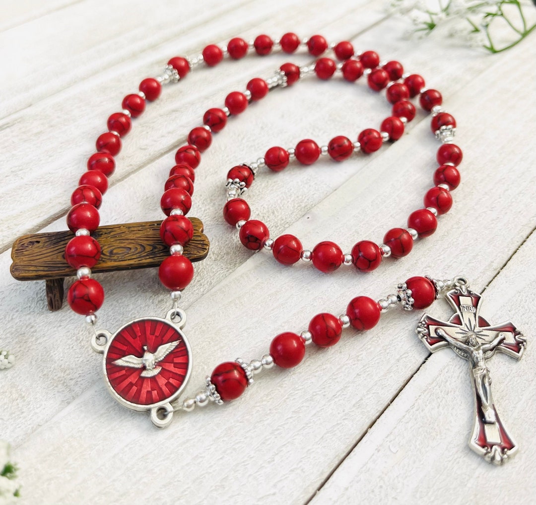 Red Turquoise the Holy Spirit Confirmation Rosary, Catholic Gifts ...