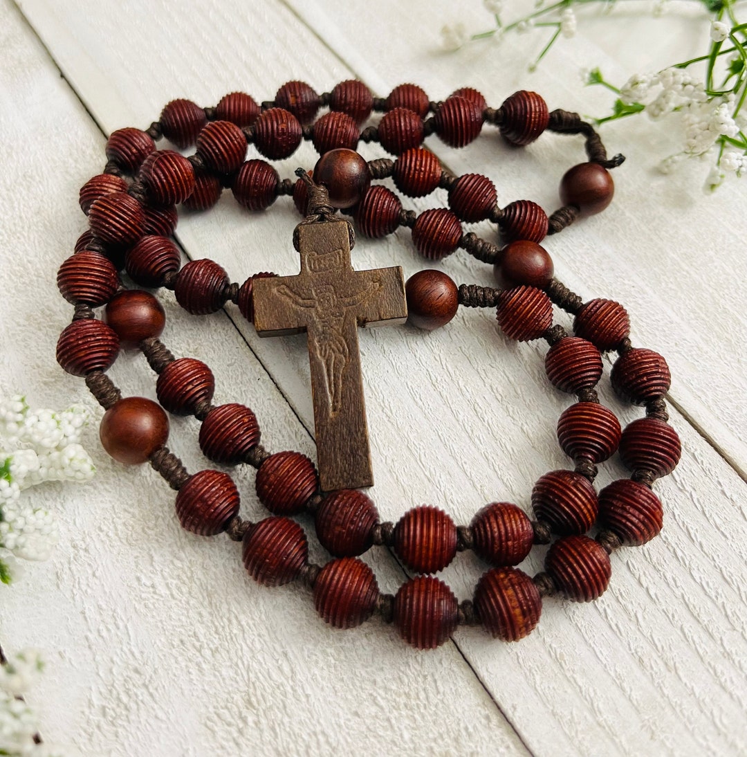Special Mahogany Wood Bead Rosary, Wooden Crucifix, Rosary for Men ...