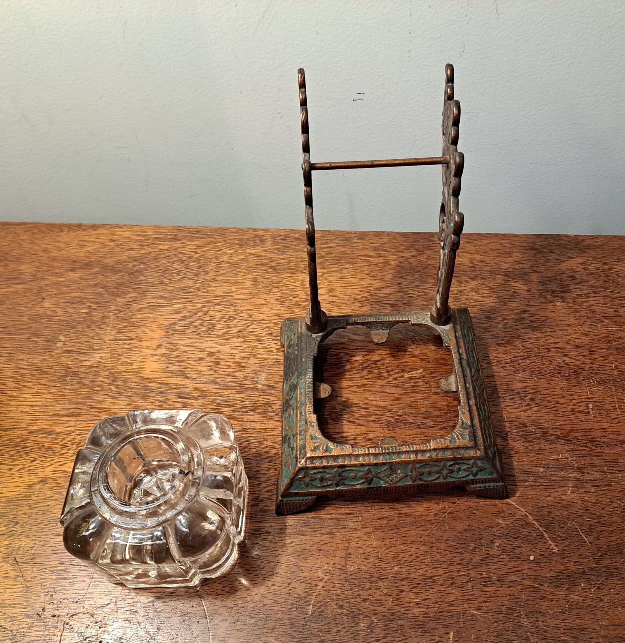 Antique Winged Cast Iron Ink Well With Heavy Glass Insert and - Etsy