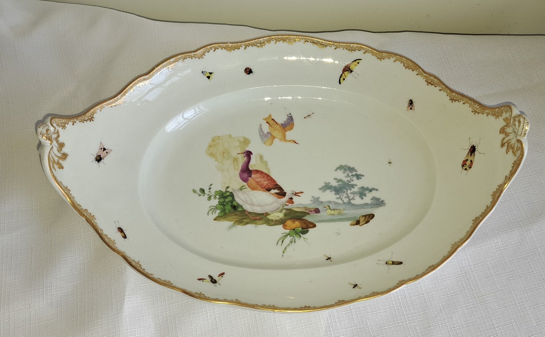 Antique 18th Century Rare Meissen Large Oval Platter With Birds Insects ...