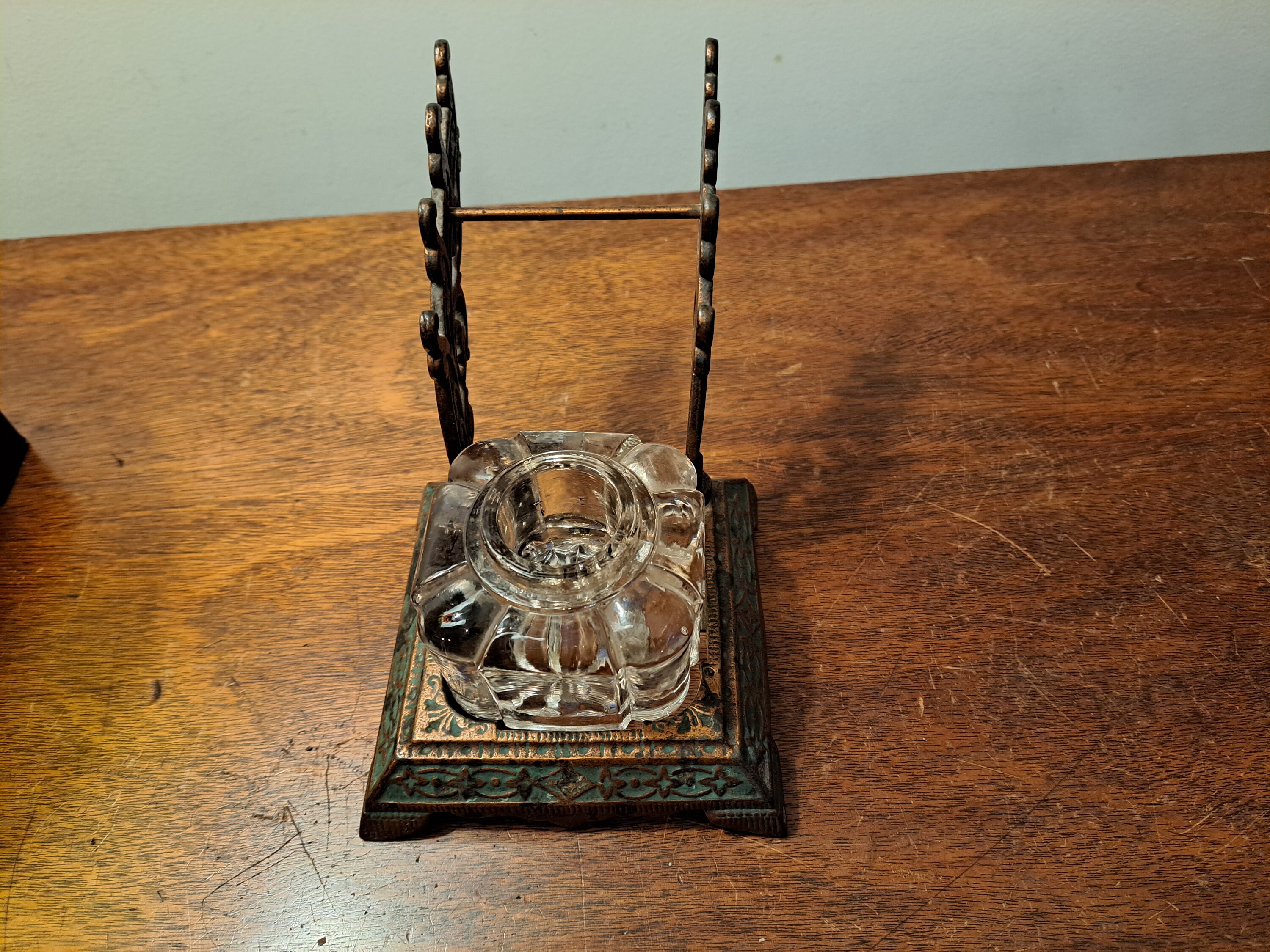 Antique Winged Cast Iron Ink Well With Heavy Glass Insert and - Etsy
