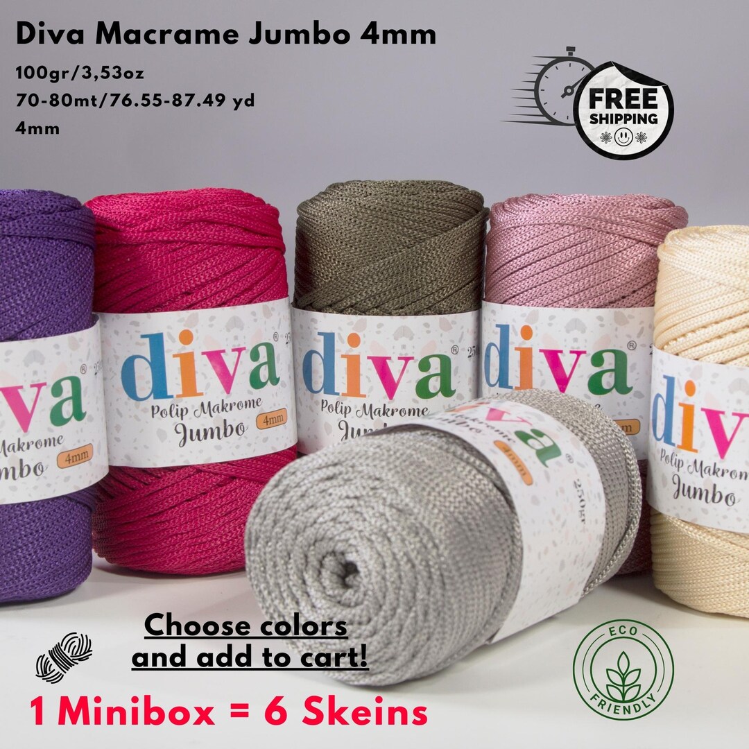 6x250g Macrame Yarn 4mm, 250g, 90m, 295ft, 8.8oz, 98yd diva Macrame ...