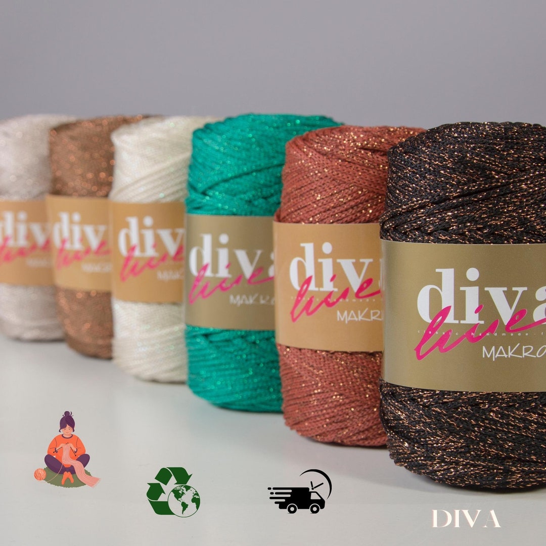 Macrame Rope 2mm, 100g, 75m, 245ft, 3.53oz, 81yd diva Makrome Sparkle ...