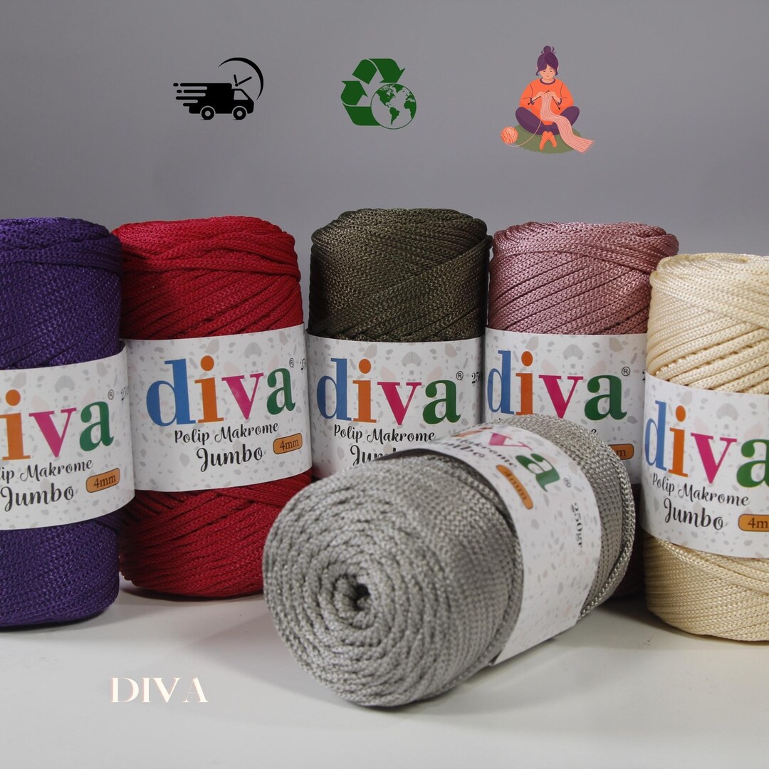 Macrame Yarn 4mm, 250g, 90m, 295ft, 8.8oz, 98yd diva Macrame Jumbo 4mm ...