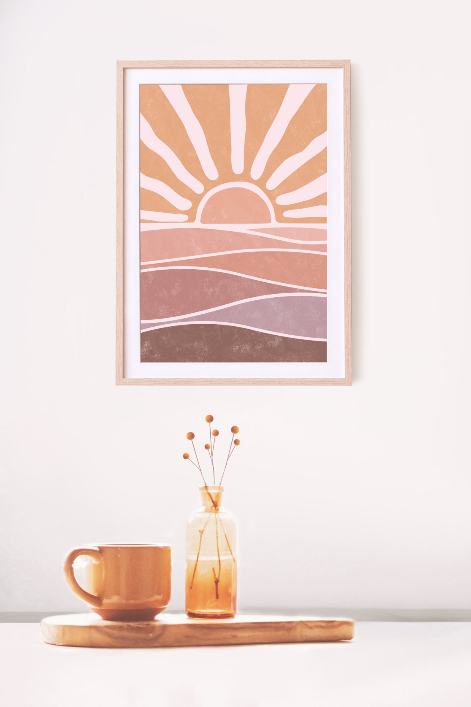 Sunset Print Set of 3 Boho Rising Sun Wall Art Digital | Etsy