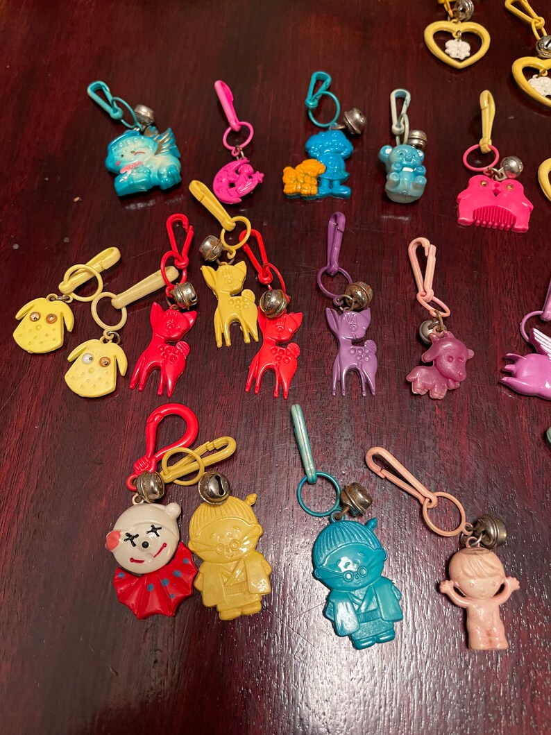 1980s Animals & People Plastic Fun and Funky Bell Charms Charm Necklace ...