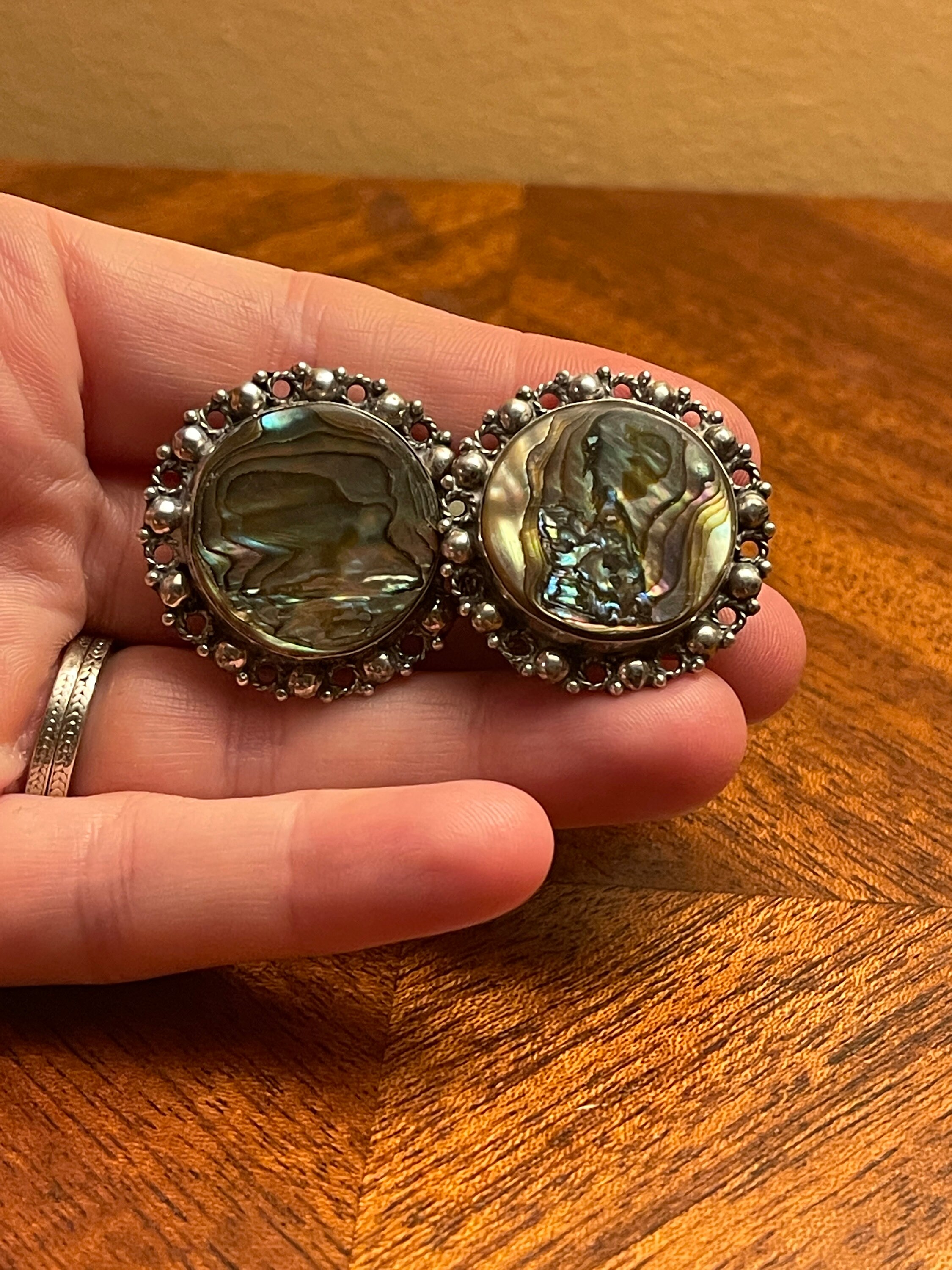 Vintage Sterling Abalone Mexican Crown Makers Mark Clip on Earrings - Etsy