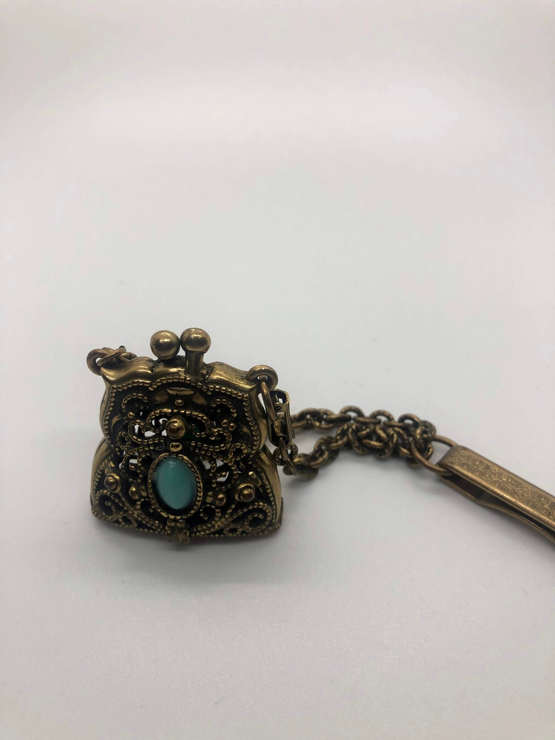 Vintage Ornate Turquoise Purse Chatelaine Locket / Miniature Belt Sash ...