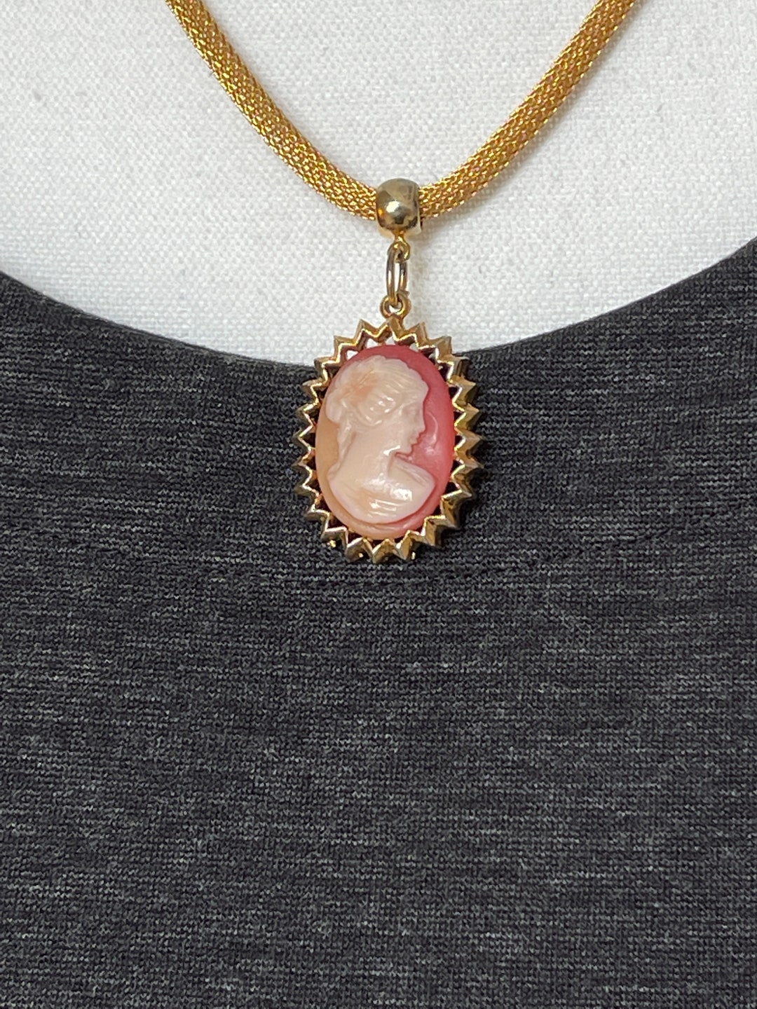 Vintage Orange Cream Cameo Necklace: Gold Tone Pendant - Etsy