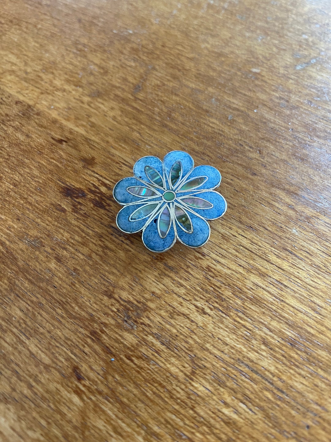 Vintage Crushed Turquoise Abalone Flower Brooch Pendant - Sterling ...