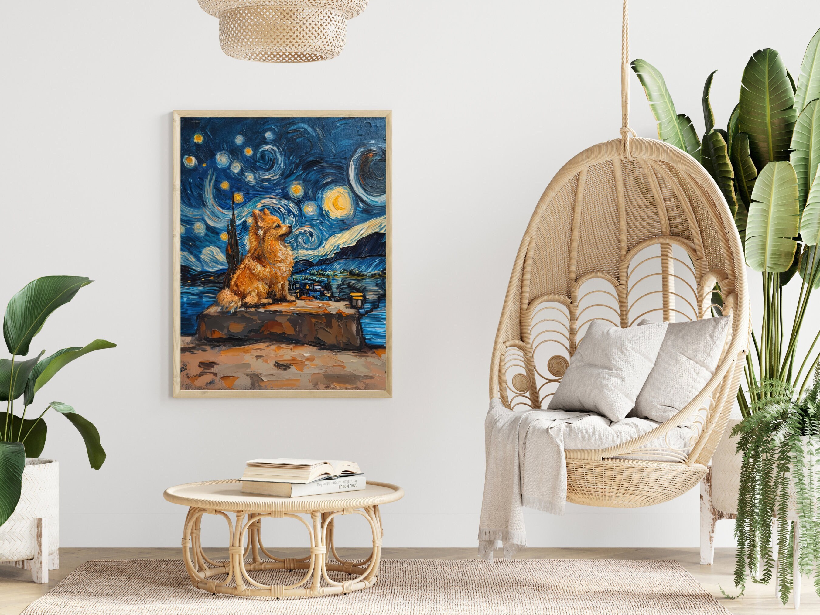 Starry Night Pomeranian Dog Digital Print, Cute Pommy Printable Poster ...