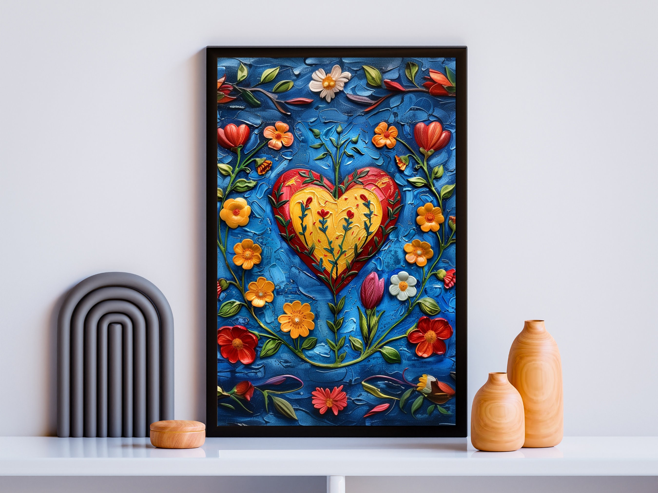 Colorful Sacred Heart Digital Print for Maximalist Home Decor, Modern ...
