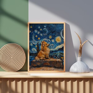 Starry Night Pomeranian Dog Digital Print, Cute Pommy Printable Poster ...