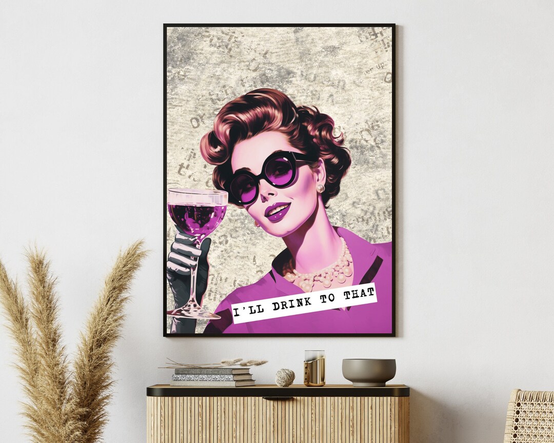 Retro Ironic Digital Poster Trendy Home Decor, Funky Cocktail Print for ...
