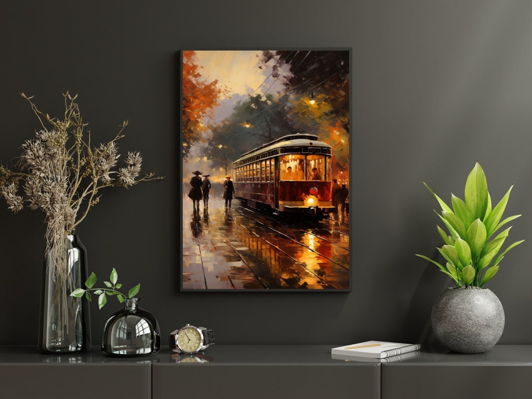 Train Impressionist Painting Digital Wall Art for Nostalgic & Classic ...