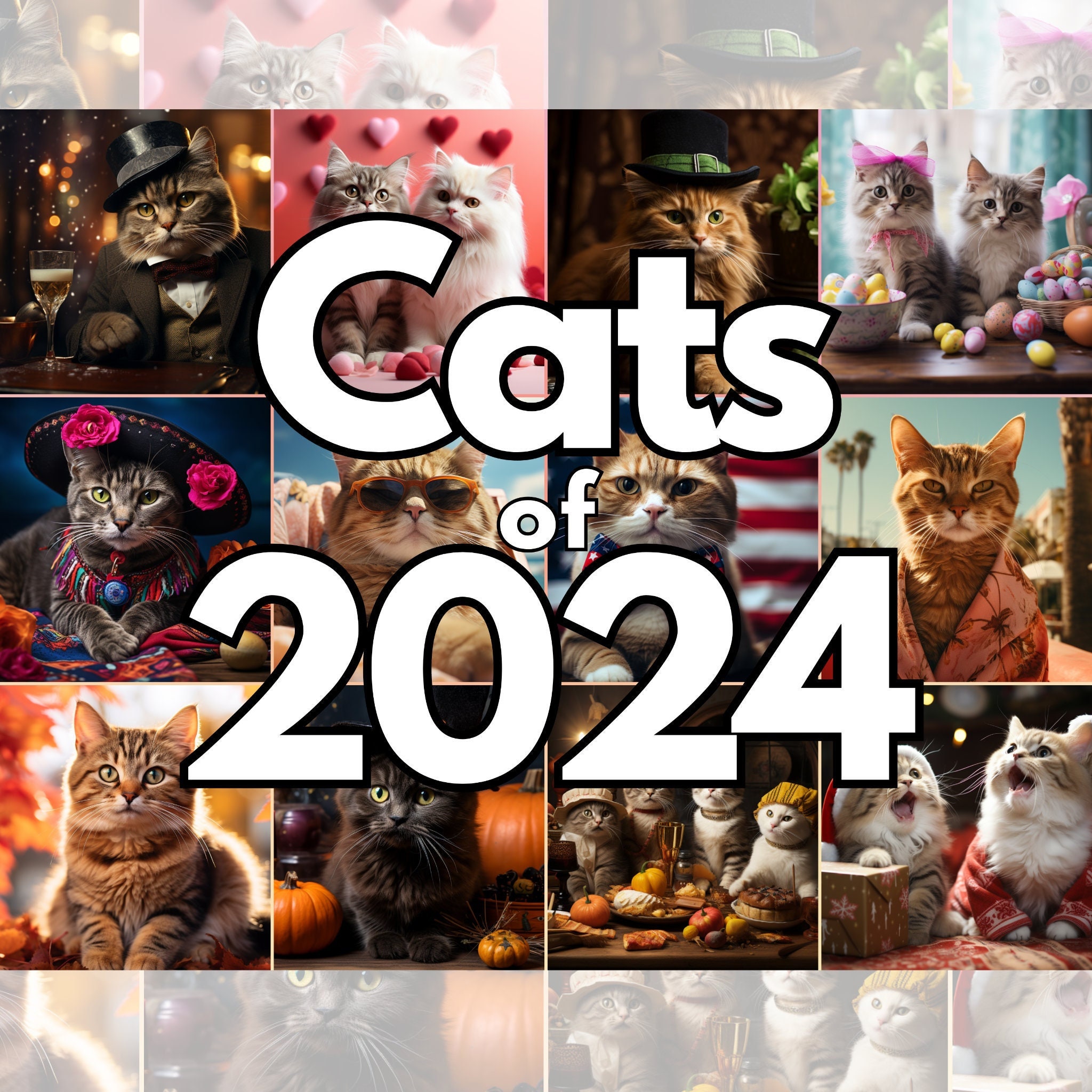 Cat Calendar, 2024 Wall Calendar, Cat Art, Kitty Calendar, 2024 ...