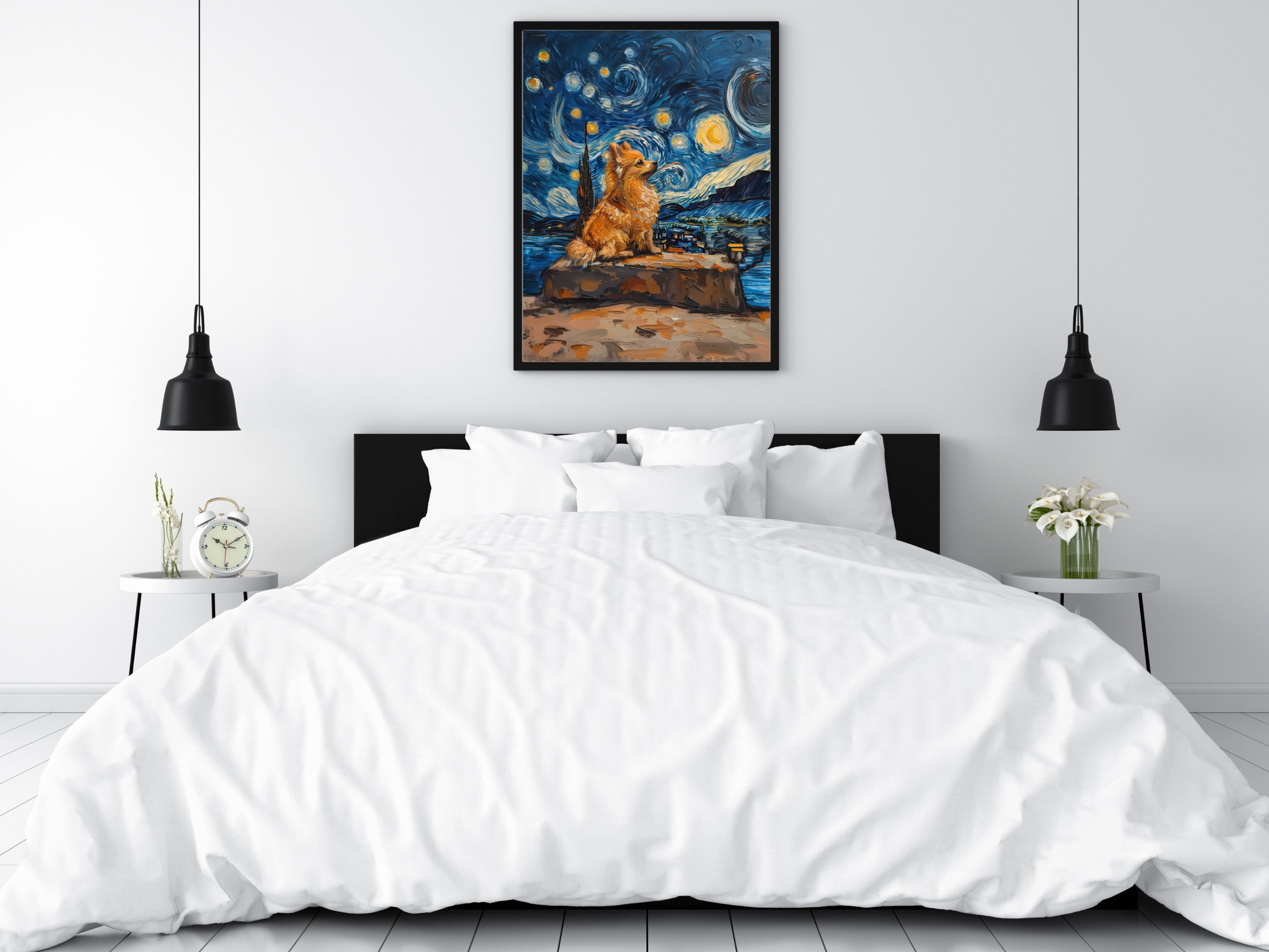 Starry Night Pomeranian Dog Digital Print, Cute Pommy Printable Poster ...